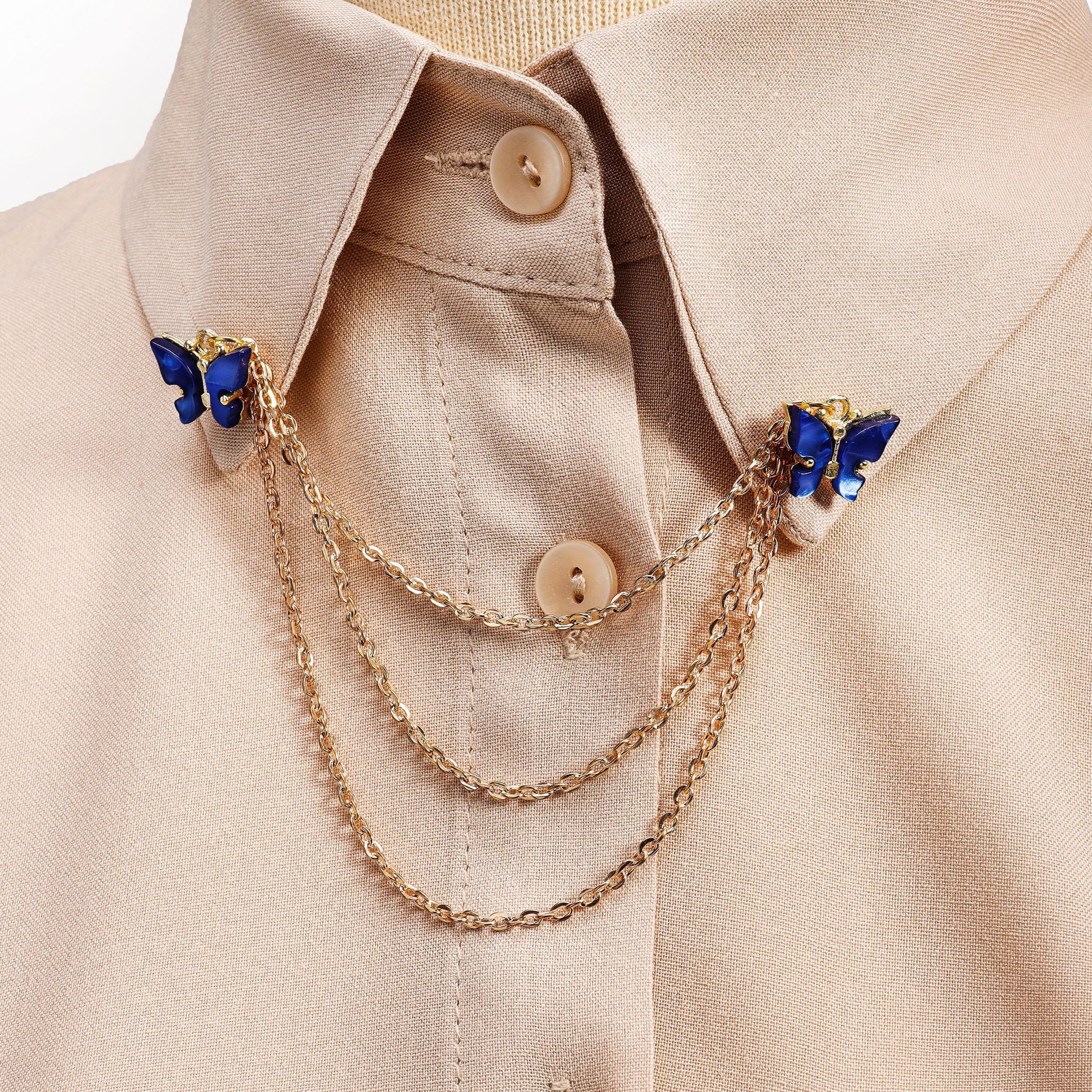 Butterfly Gold Shirt Collar Chain Pin, Jacket Lapel Pin Brooch, Women ...