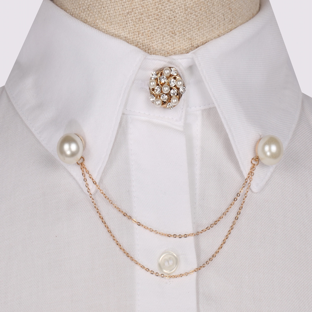 White Pearl Gold Color Shirt Lapel Pin, Jacket Brooch Clip, Collar ...