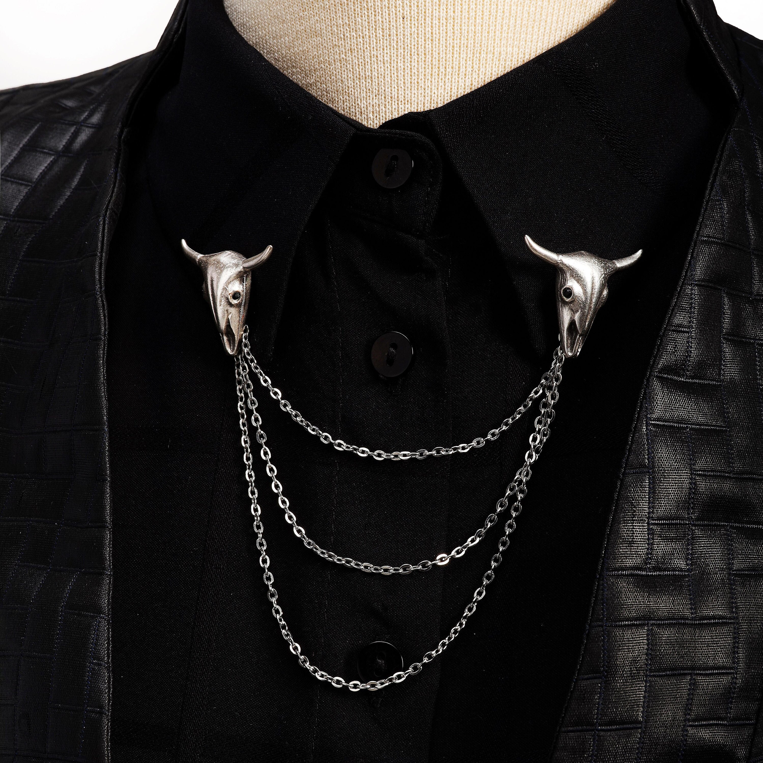 Cow Skull Gold/silver Shirt Collar Chain Brooch, Collar Clip, Collar ...
