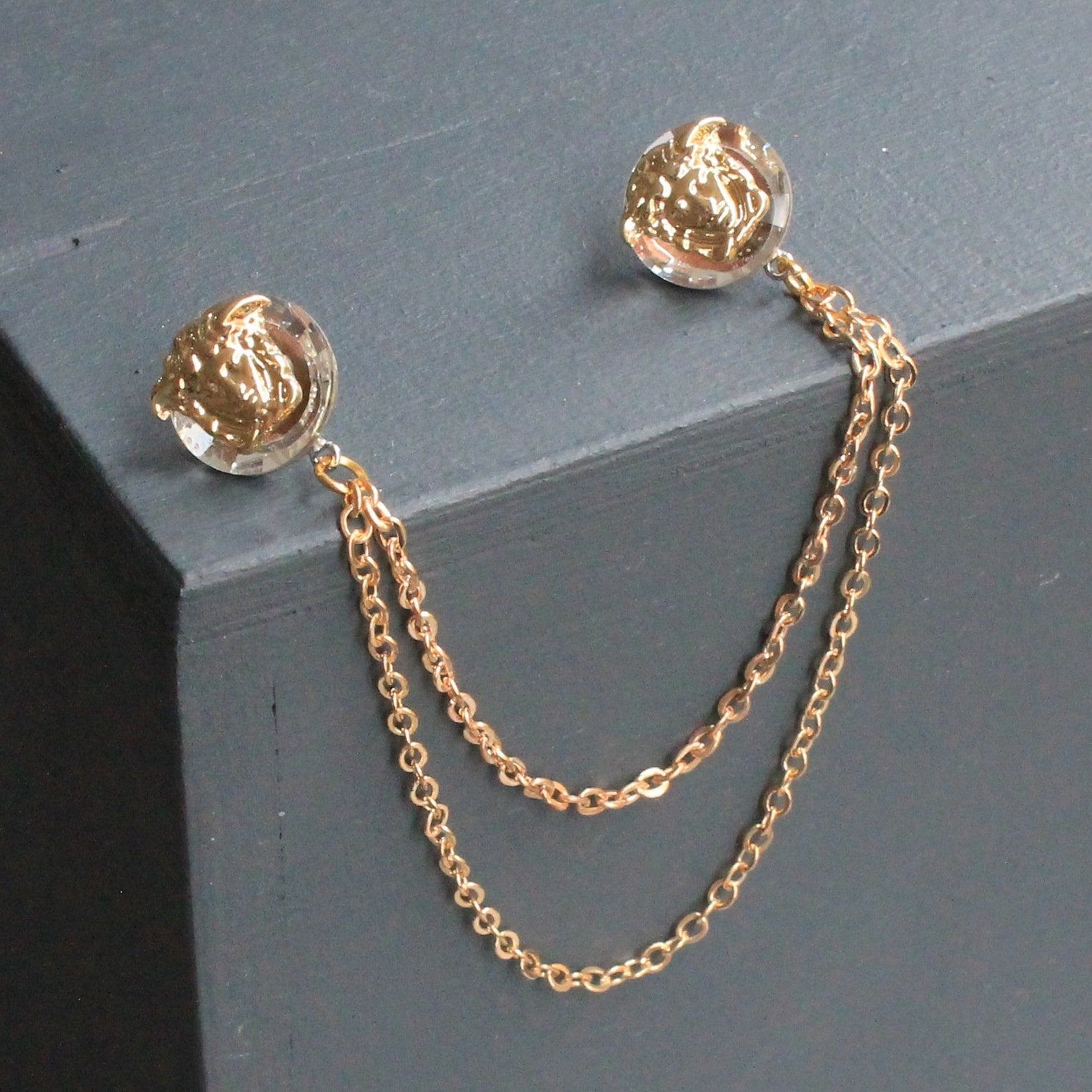 Gold or Silver Jacket Chain Lapel Pin Brooch Set, Shirt Collar Clip Pin ...