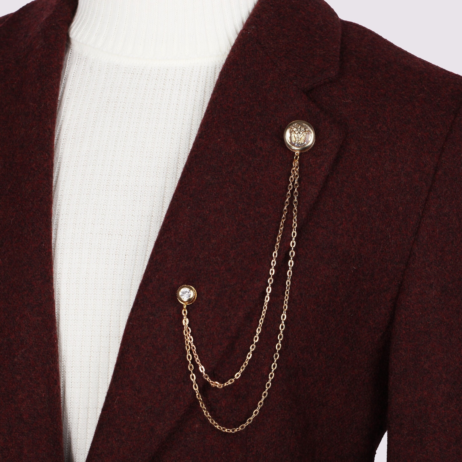 Gold or Silver Jacket Chain Lapel Pin Brooch Set, Shirt Collar Clip Pin ...
