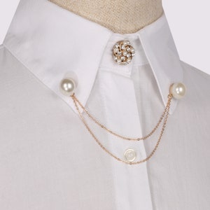 White Pearl Gold Color Shirt Lapel Pin, Jacket Brooch Clip, Collar ...
