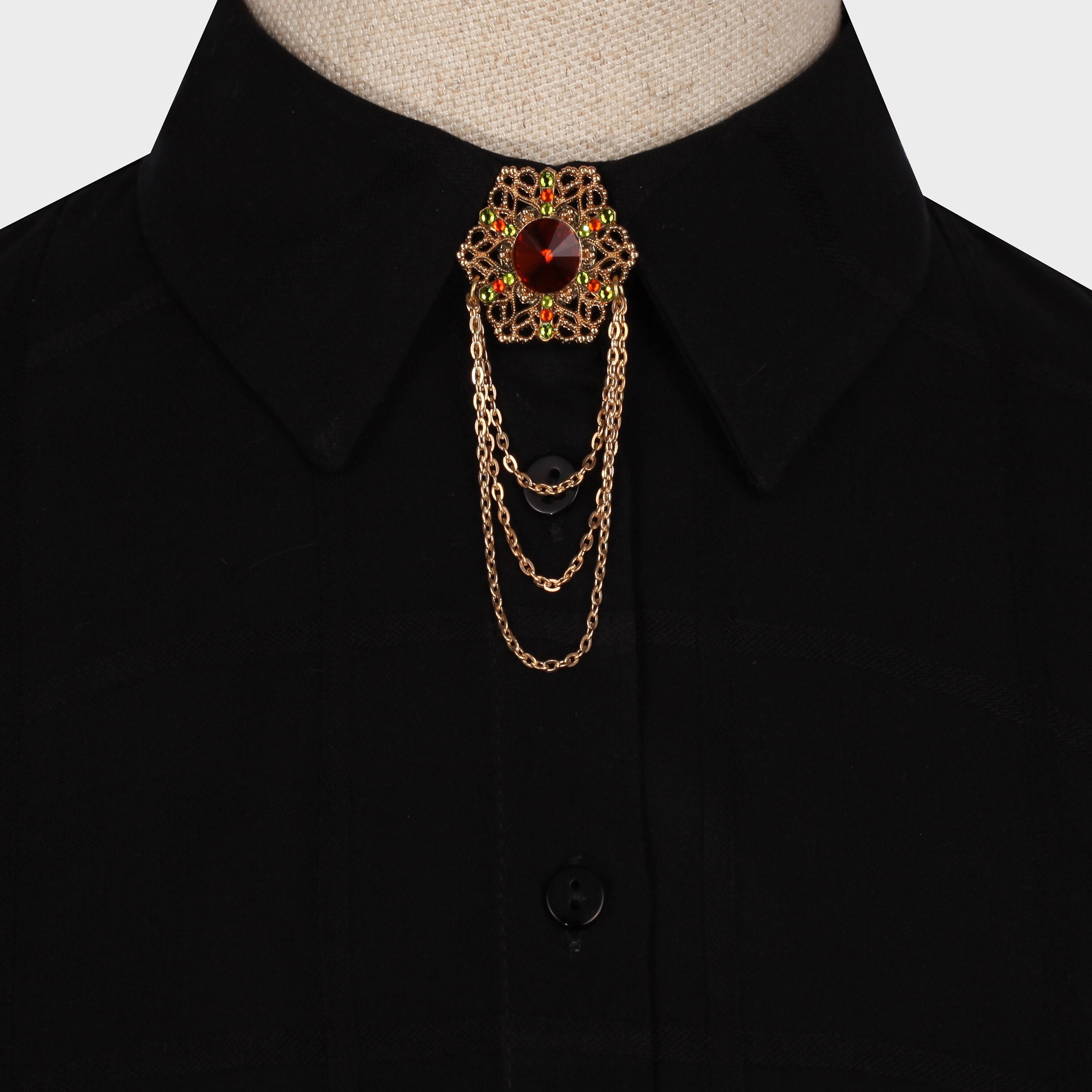 Handmade Gold Shirt Button Cover Chain Brooch, Button Pin, Shirt ...