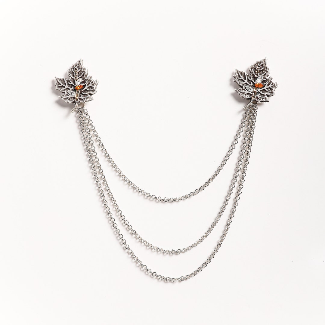 Plane Leaf Shirt Collar Chain Brooch, Collar Clips, Collar Pin, Jacket ...
