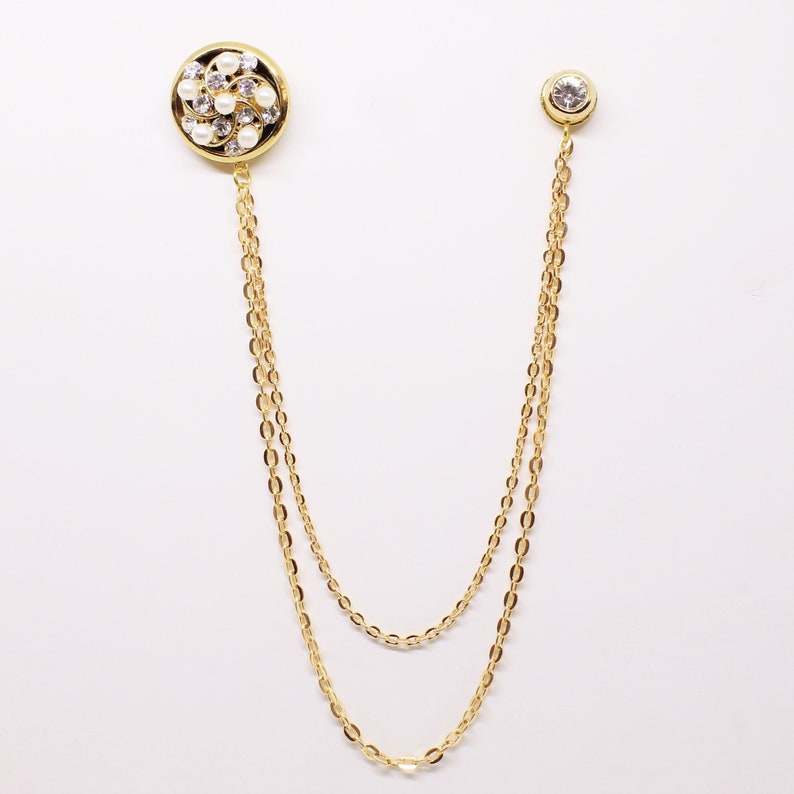 White Pearl Gold Color Shirt Lapel Pin, Jacket Brooch Clip, Collar ...