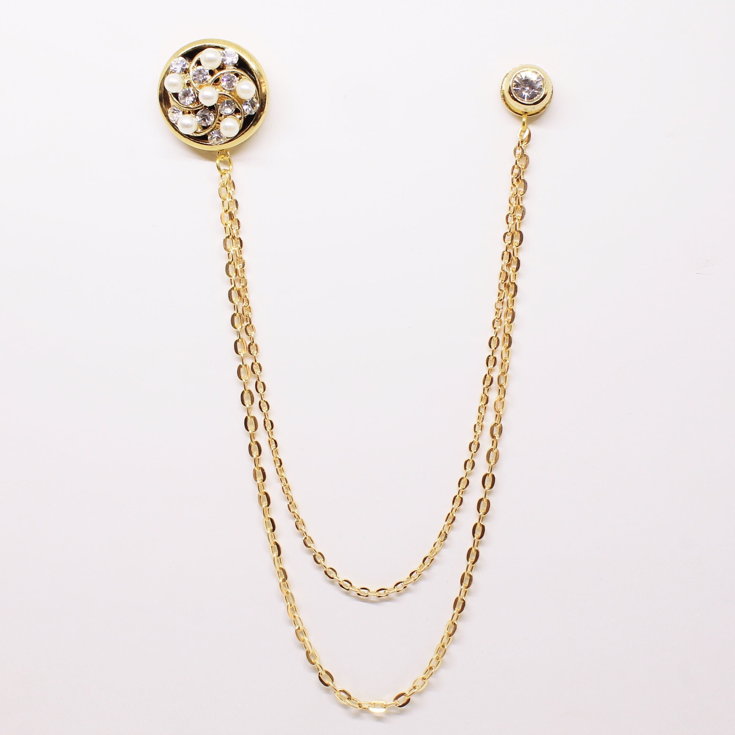 White Pearl Gold Color Shirt Lapel Pin, Jacket Brooch Clip, Collar ...