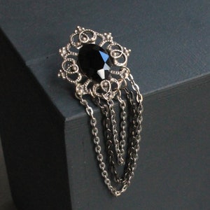 Handmade Silver Color Jacket Chain Brooch, Blue Red Black Stone ...