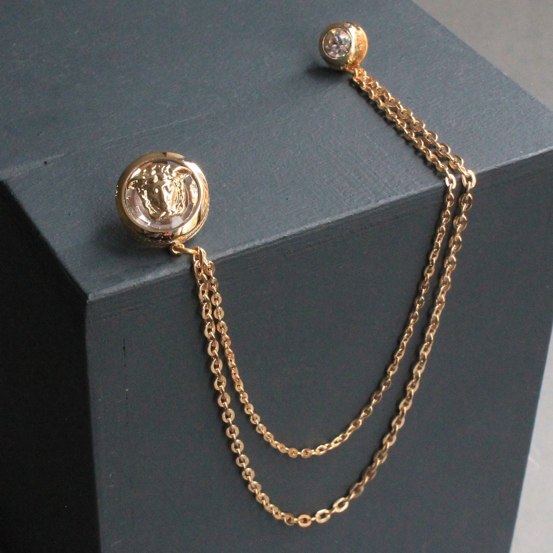 Gold or Silver Jacket Chain Lapel Pin Brooch Set Shirt Collar - Etsy
