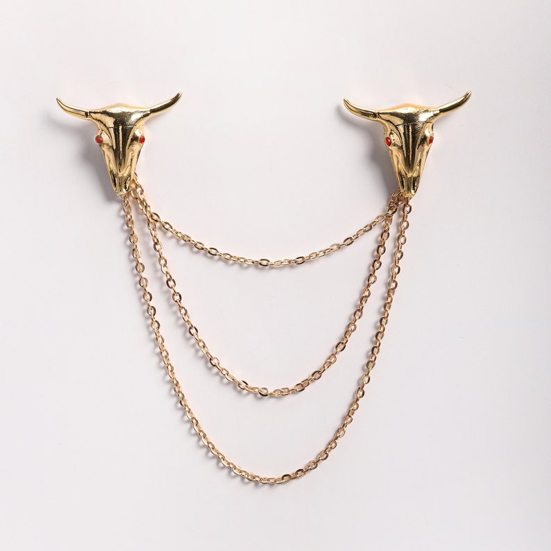 Cow Skull Gold/silver Shirt Collar Chain Brooch, Collar Clip, Collar ...