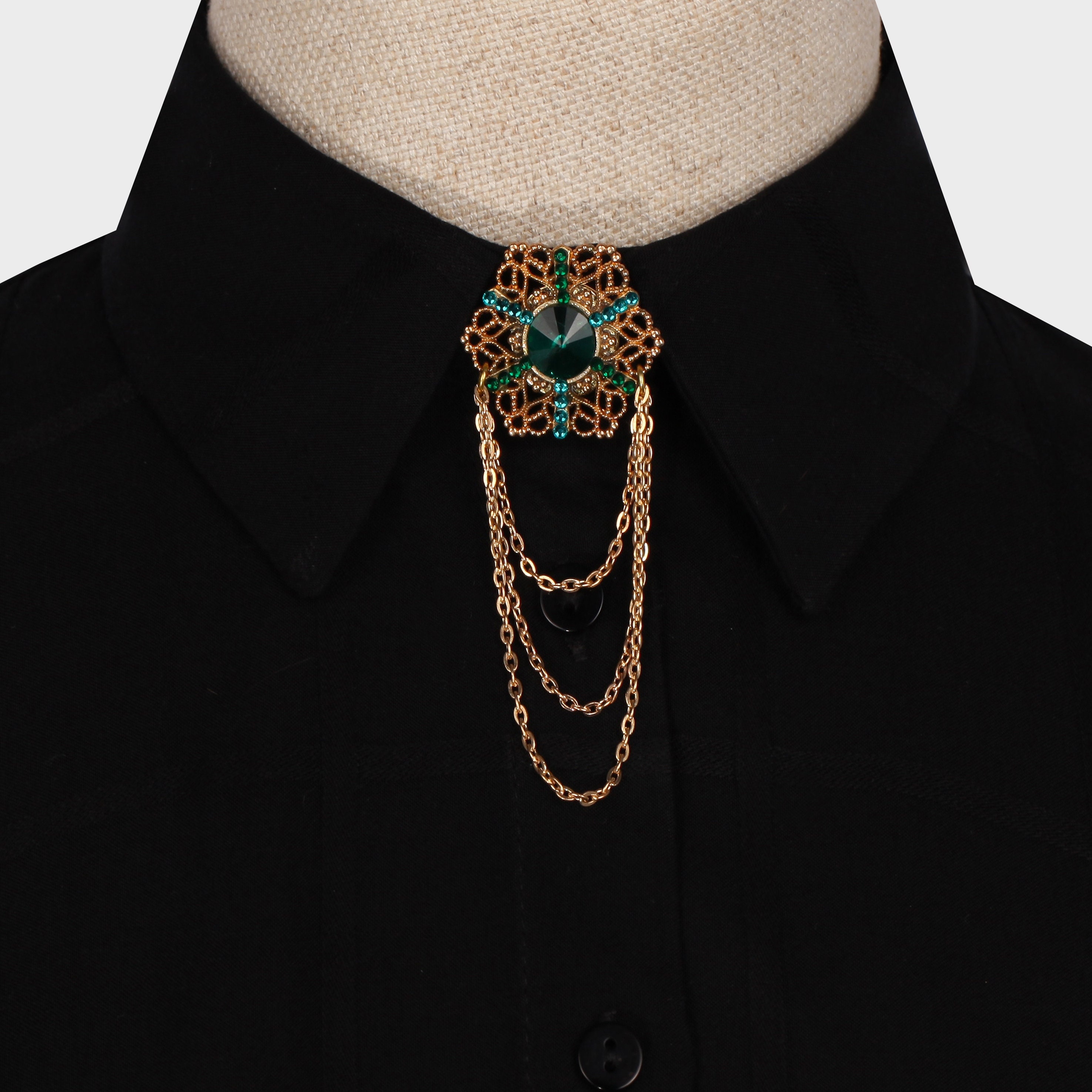 Handmade Gold Shirt Button Cover Chain Brooch, Button Pin, Shirt ...