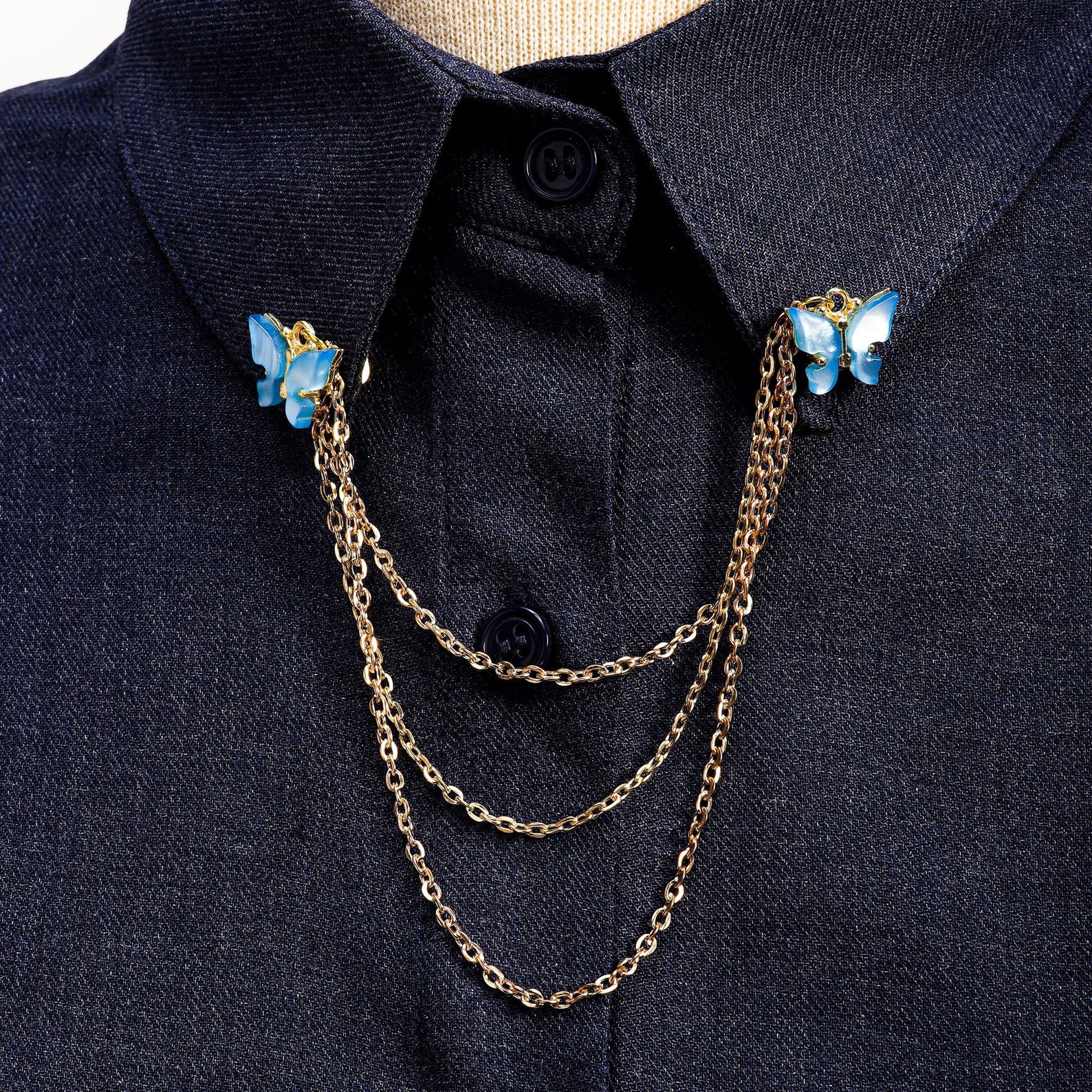 Butterfly Gold Shirt Collar Chain Pin, Jacket Lapel Pin Brooch, Women ...