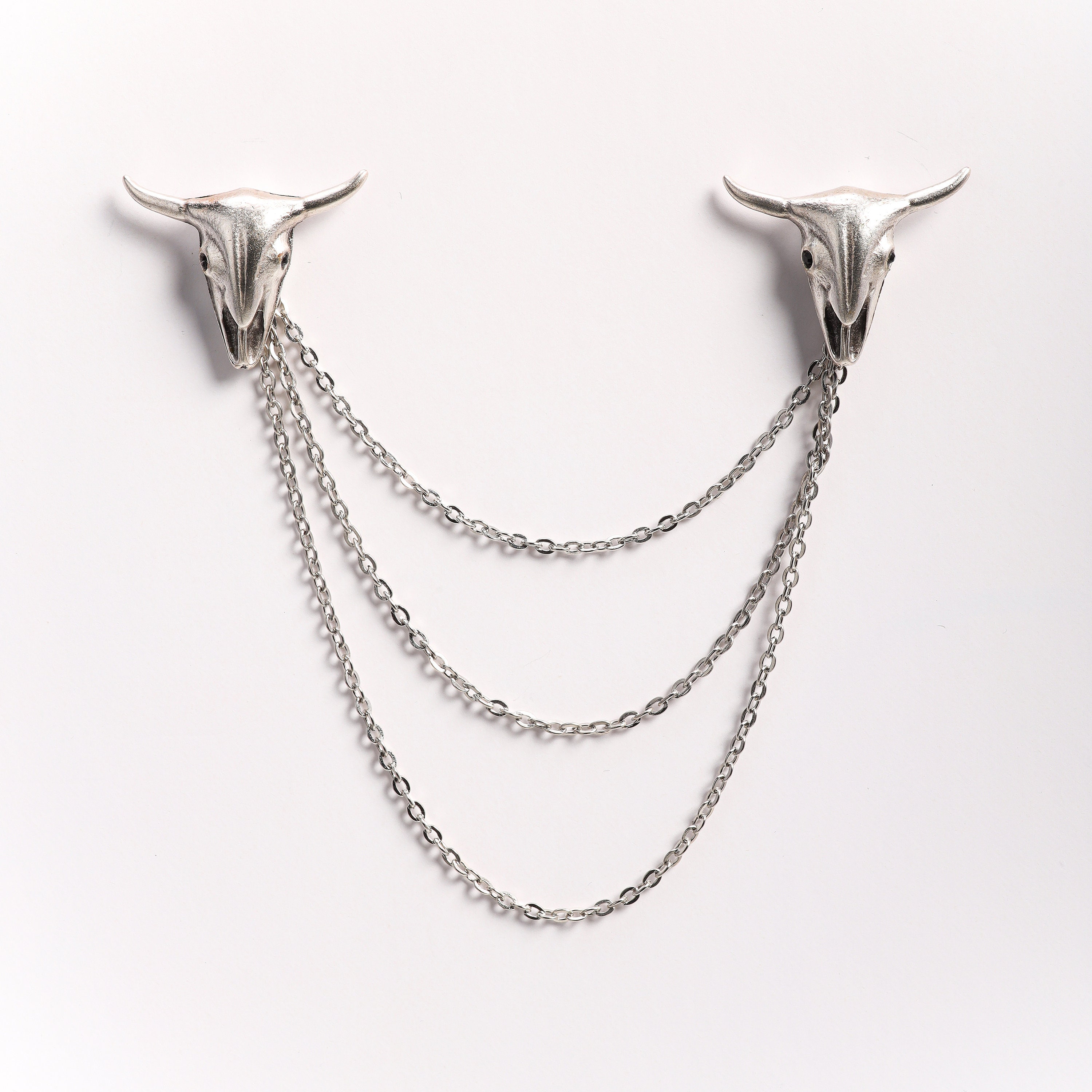 Cow Skull Gold/silver Shirt Collar Chain Brooch, Collar Clip, Collar ...