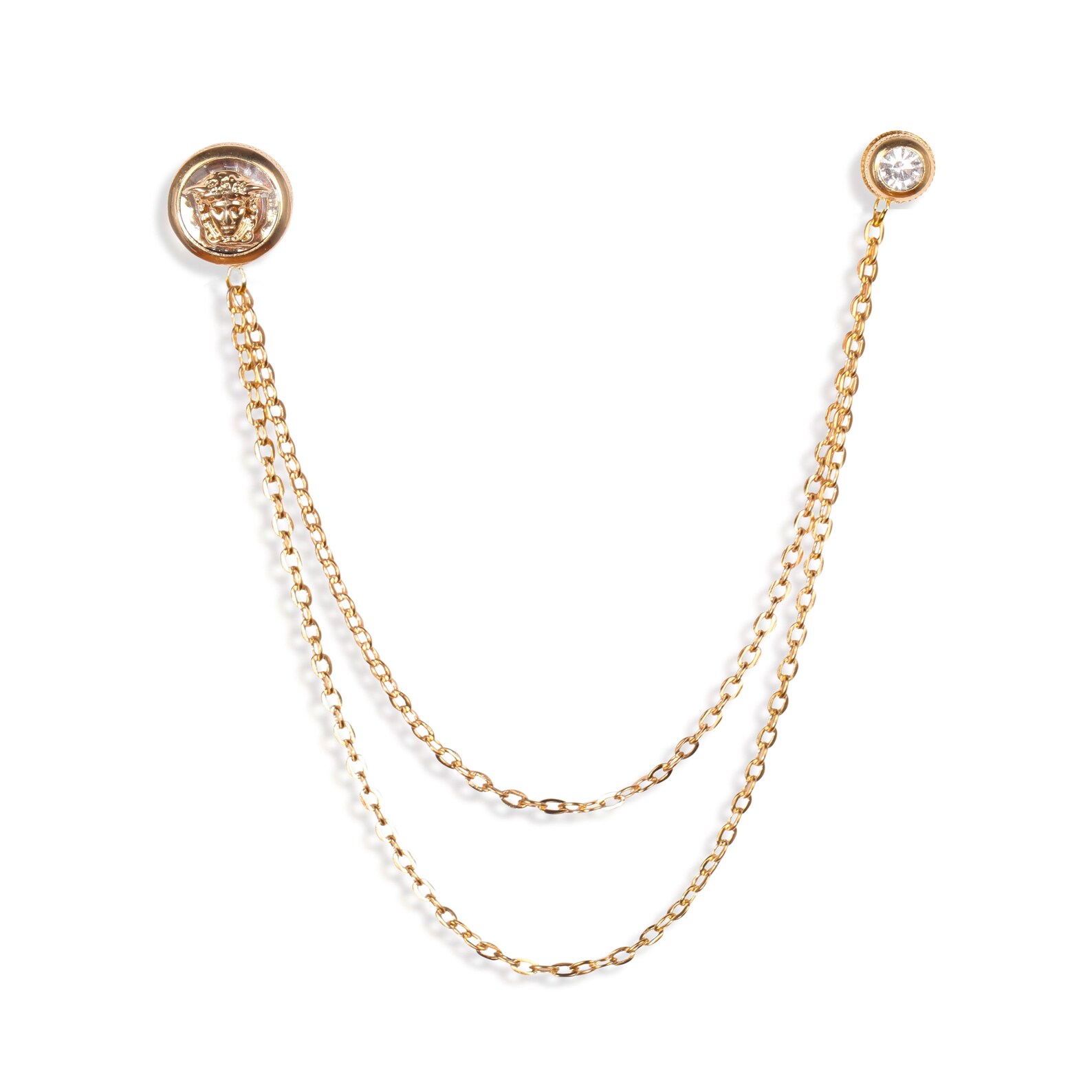 Gold or Silver Jacket Chain Lapel Pin Brooch Set, Shirt Collar Clip Pin ...