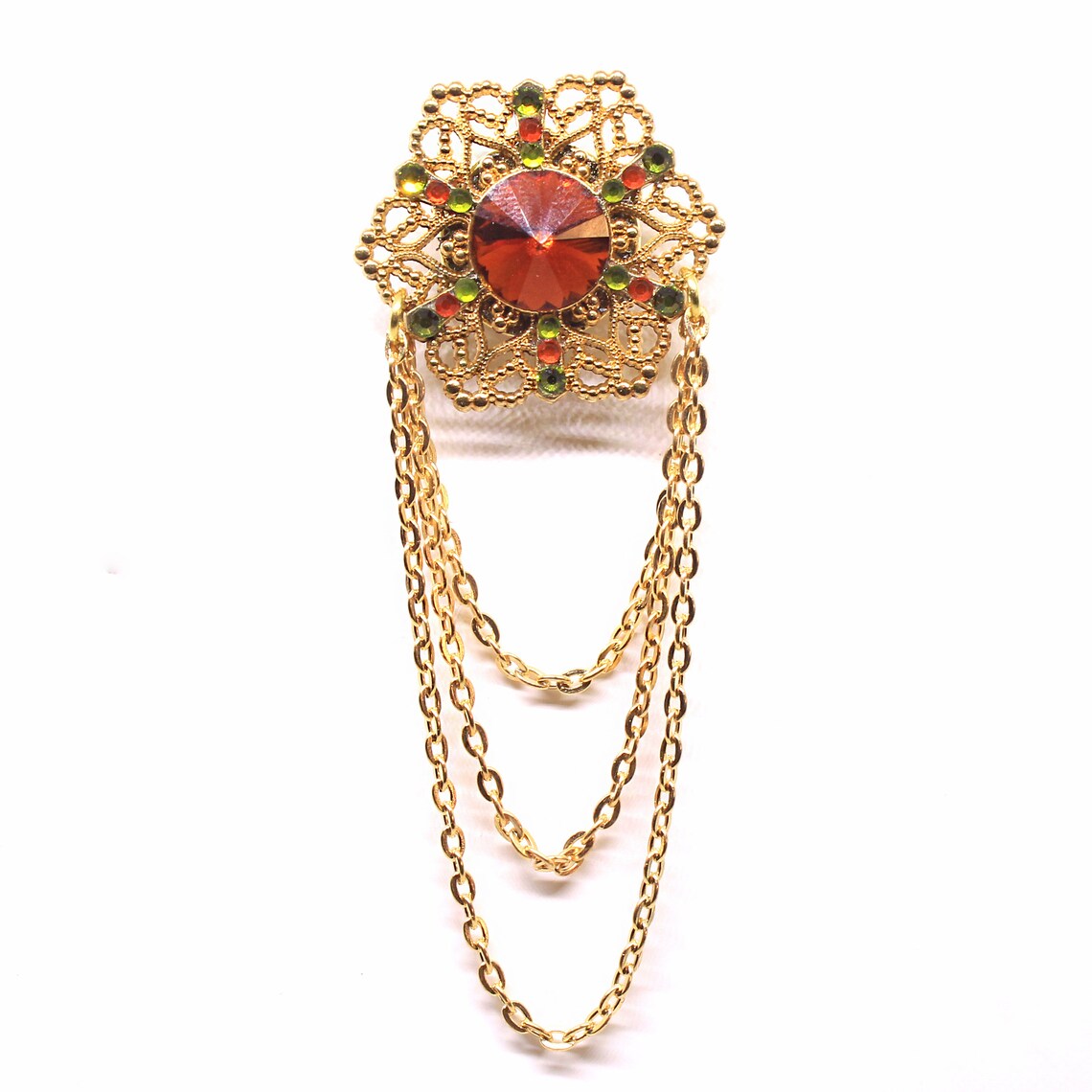 Handmade Gold Shirt Button Cover Chain Brooch, Button Pin, Shirt ...