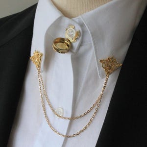Handmade Triangle Gold Shirt Collar Chain Brooch and Button Cover Set ...
