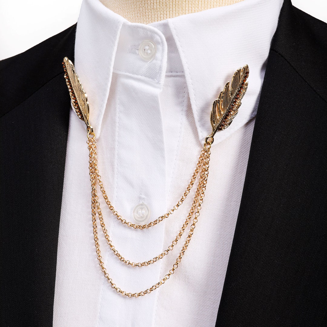 Feather Silver / Gold Shirt Collar Chain Brooch, Collar Clip, Aigrette ...