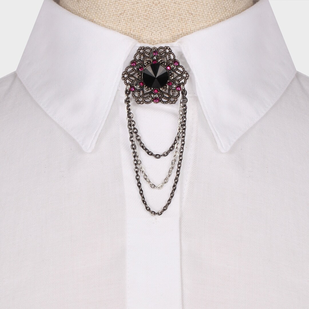 Handmade Silver Shirt Button Cover Chain Brooch, Button Pin, Shirt ...