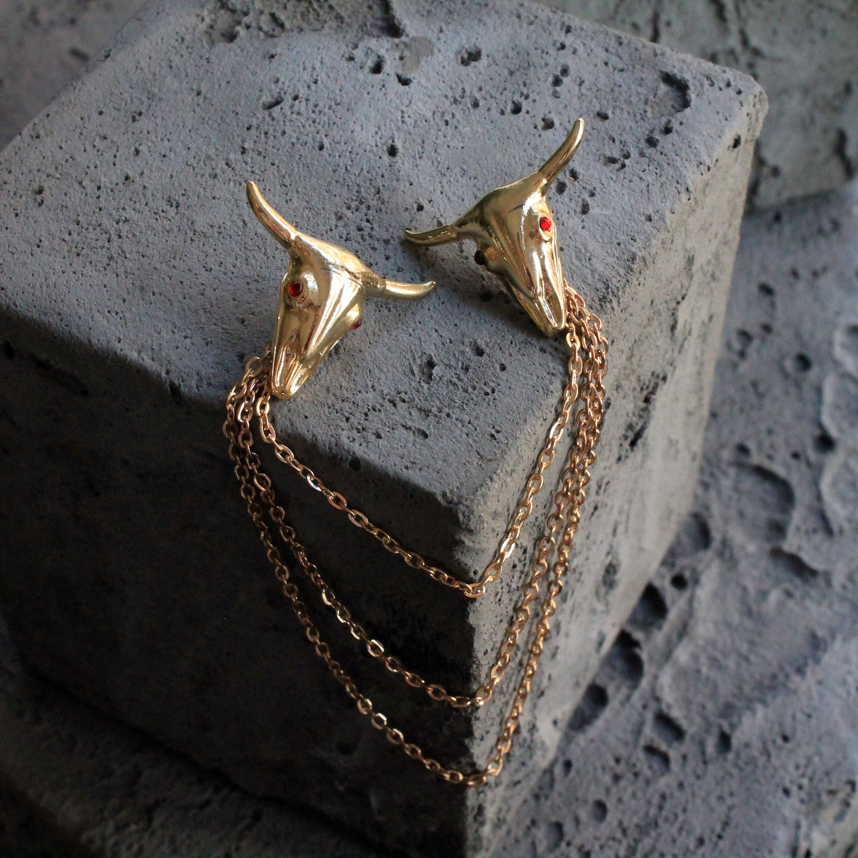 Cow Skull Gold/silver Shirt Collar Chain Brooch, Collar Clip, Collar ...