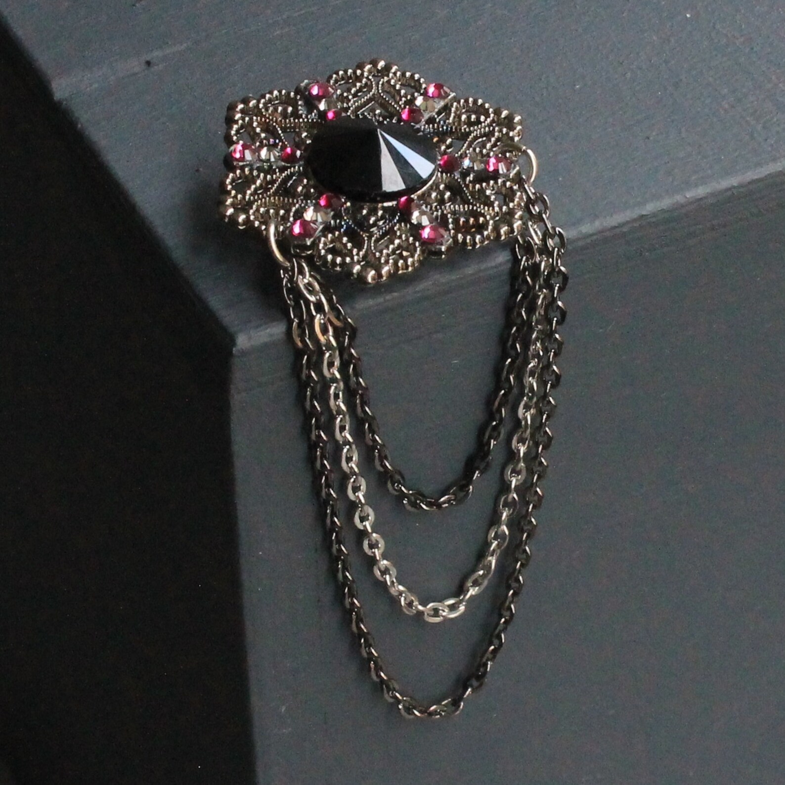 Handmade Silver Shirt Button Cover Chain Brooch, Button Pin, Shirt ...