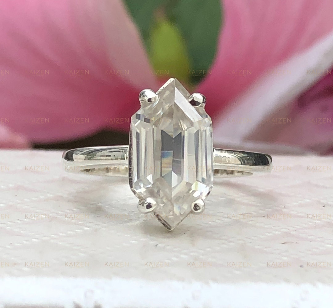 3.00CT Hexagon Moissanite Engagement Ring, 925 Sterling Silver ...