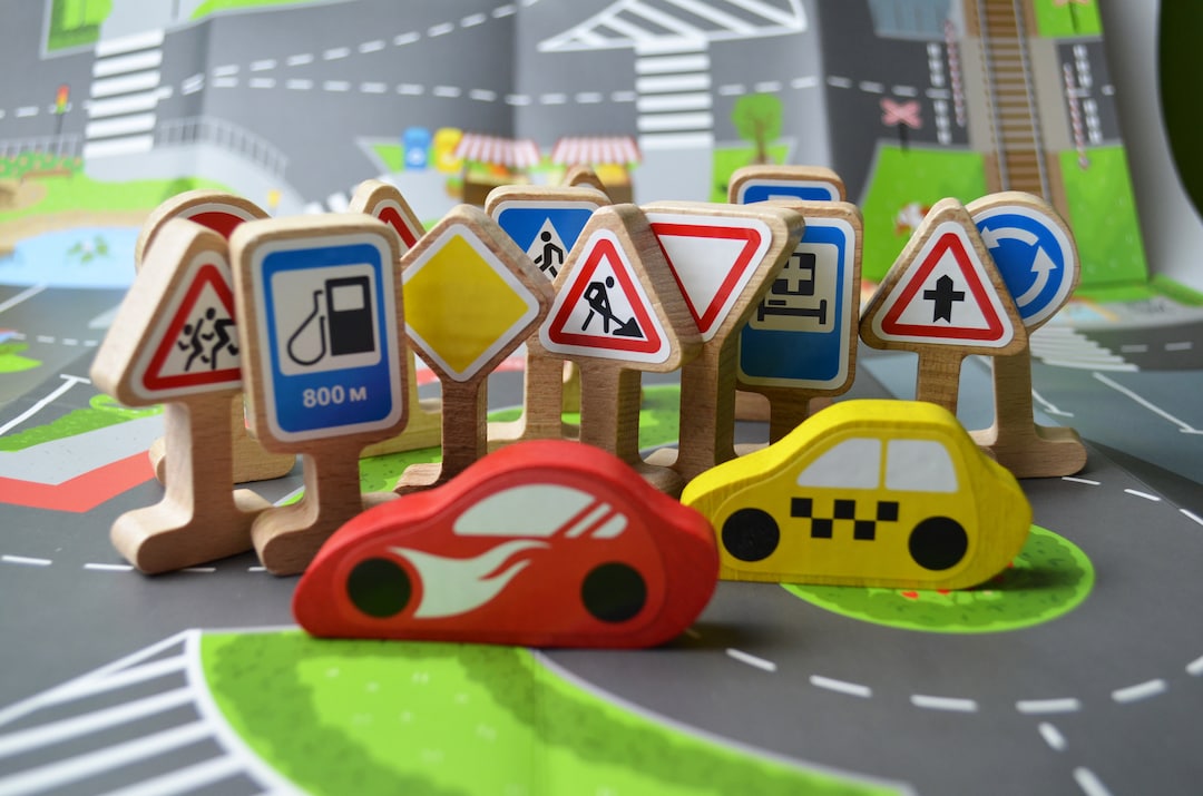 Wooden Traffic Signs Set, Montessori Toy Cars, Road Play - Etsy