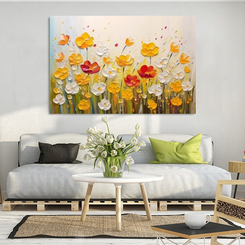 Original Abstract Yellow Flower Painting Modern Textured Blooming ...