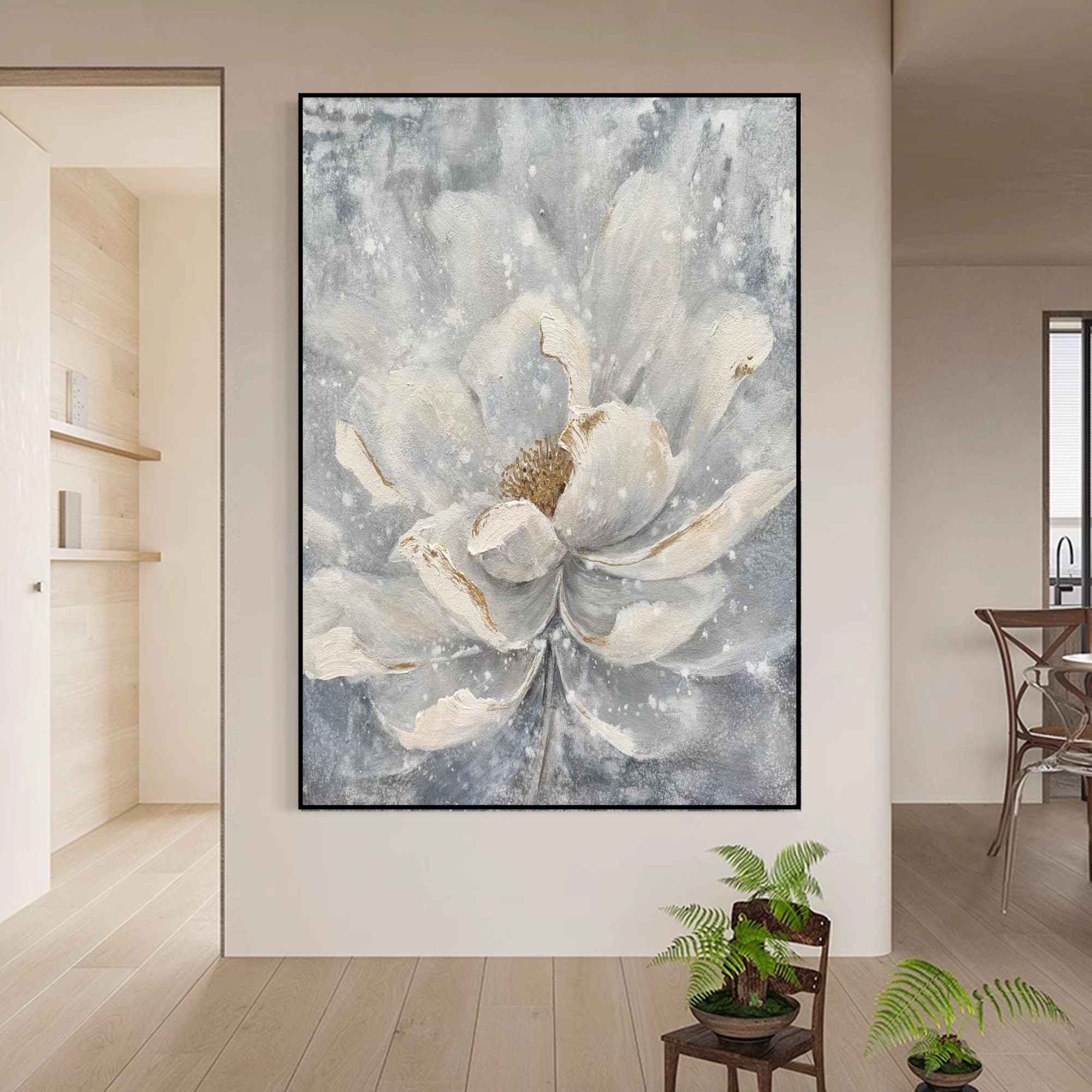 3D Large White Flower Painting on Canvas Large Floral Abstract White ...