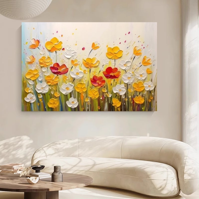 Original Abstract Yellow Flower Painting Modern Textured Blooming ...