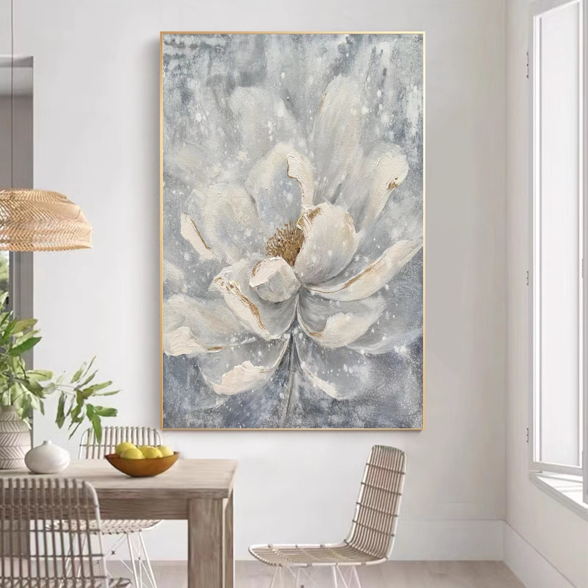 3D Large White Flower Painting on Canvas Large Floral Abstract White ...