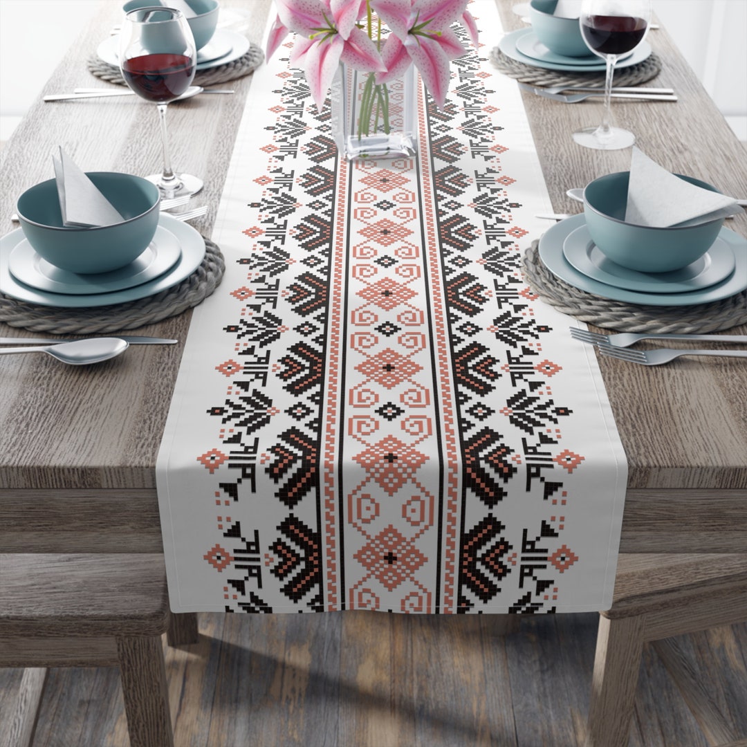 Ukrainian Ornament, Black and Red, Table Runner, Gift for Mom, Home ...