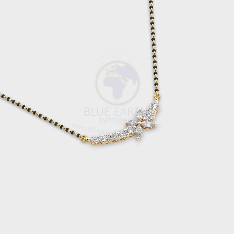14K Gold Diamond Mangalsutra Necklace: Marquise Floral Indian Wedding ...
