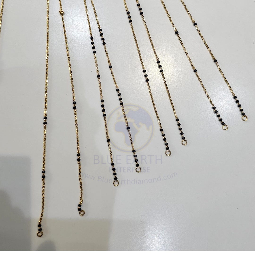 18k Gold Mangalsutra Chain: Black Beads, Lab-grown Diamond Accent - Etsy