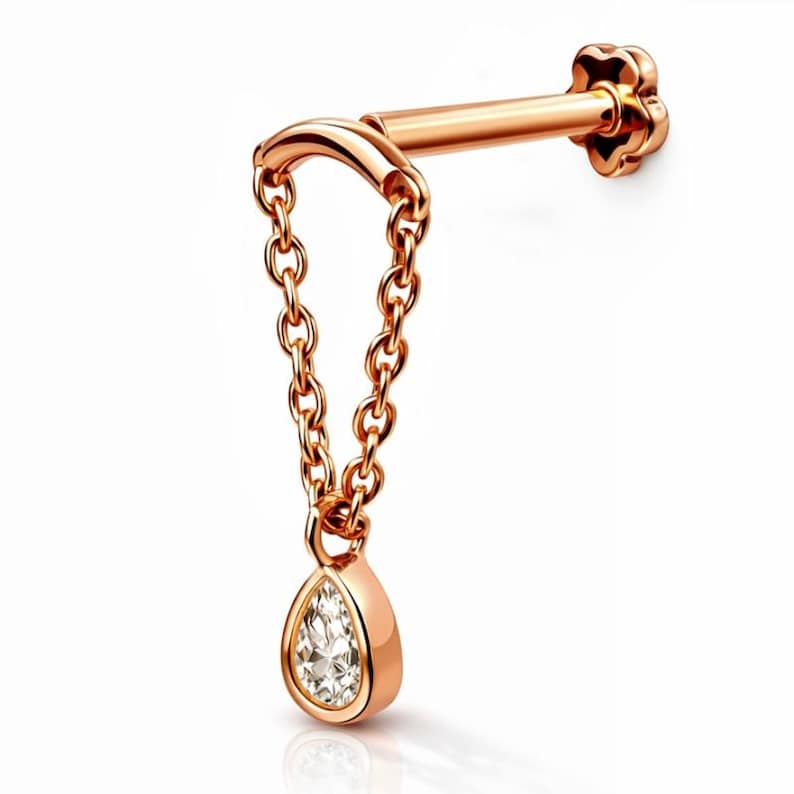 14K Solid Gold Floating Lab Gronw Diamond Helix Earring: Vertical ...