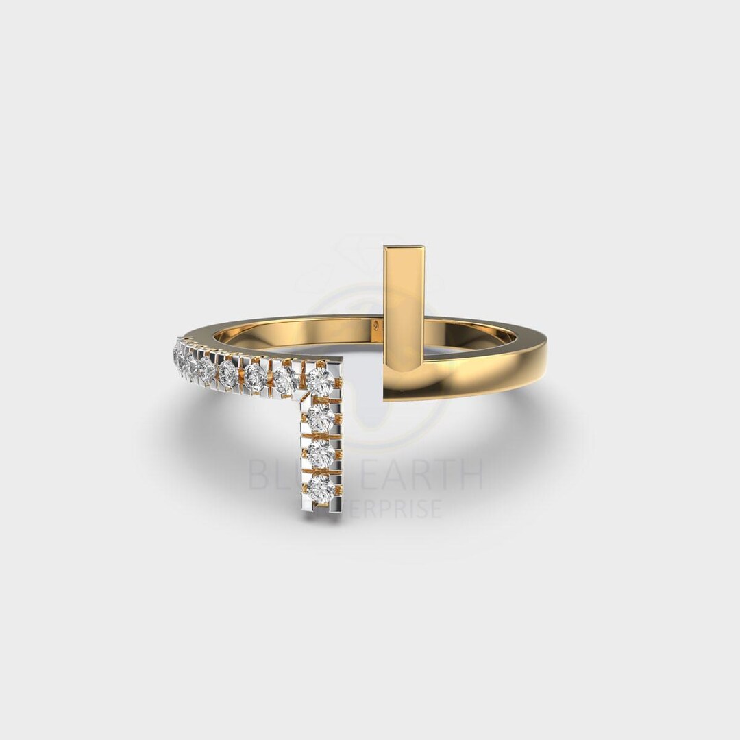 Lab Diamond L-shape Ring: 10K Gold Modern Jewelry Gift - Etsy