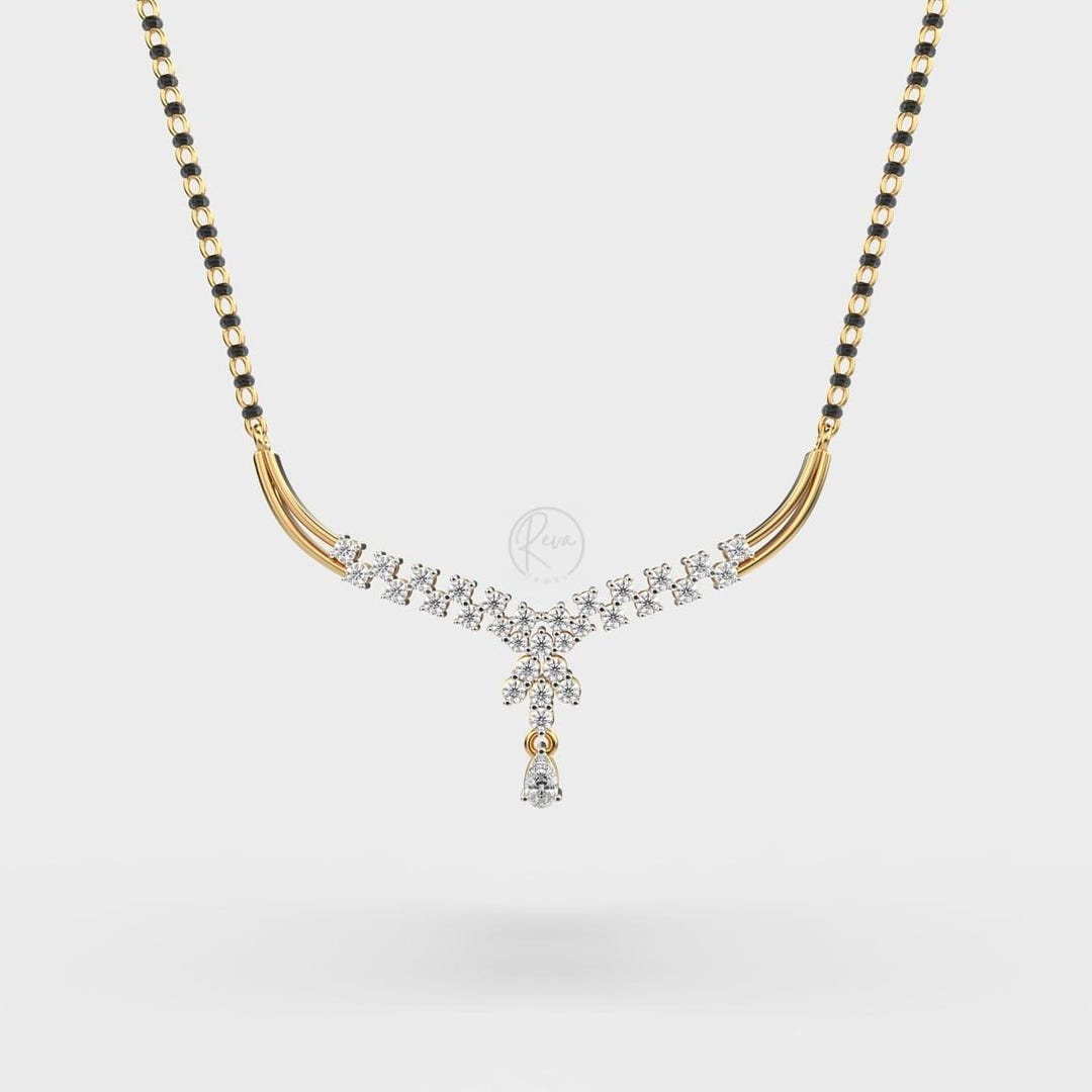 Lab Grown Diamond Mangalsutra Pendant: 14K Gold Indian Necklace - Etsy