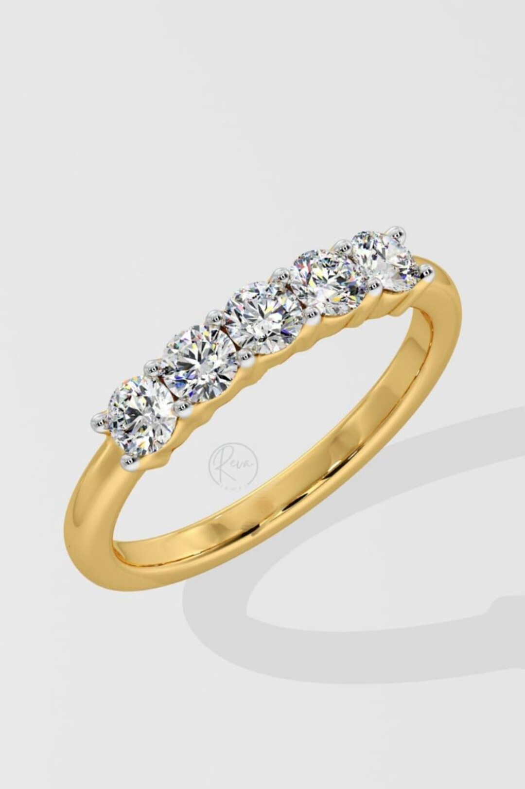 14K Gold 5 Stone Diamond Ring, and Lab Grown Diamond Ring, Five-stone ...
