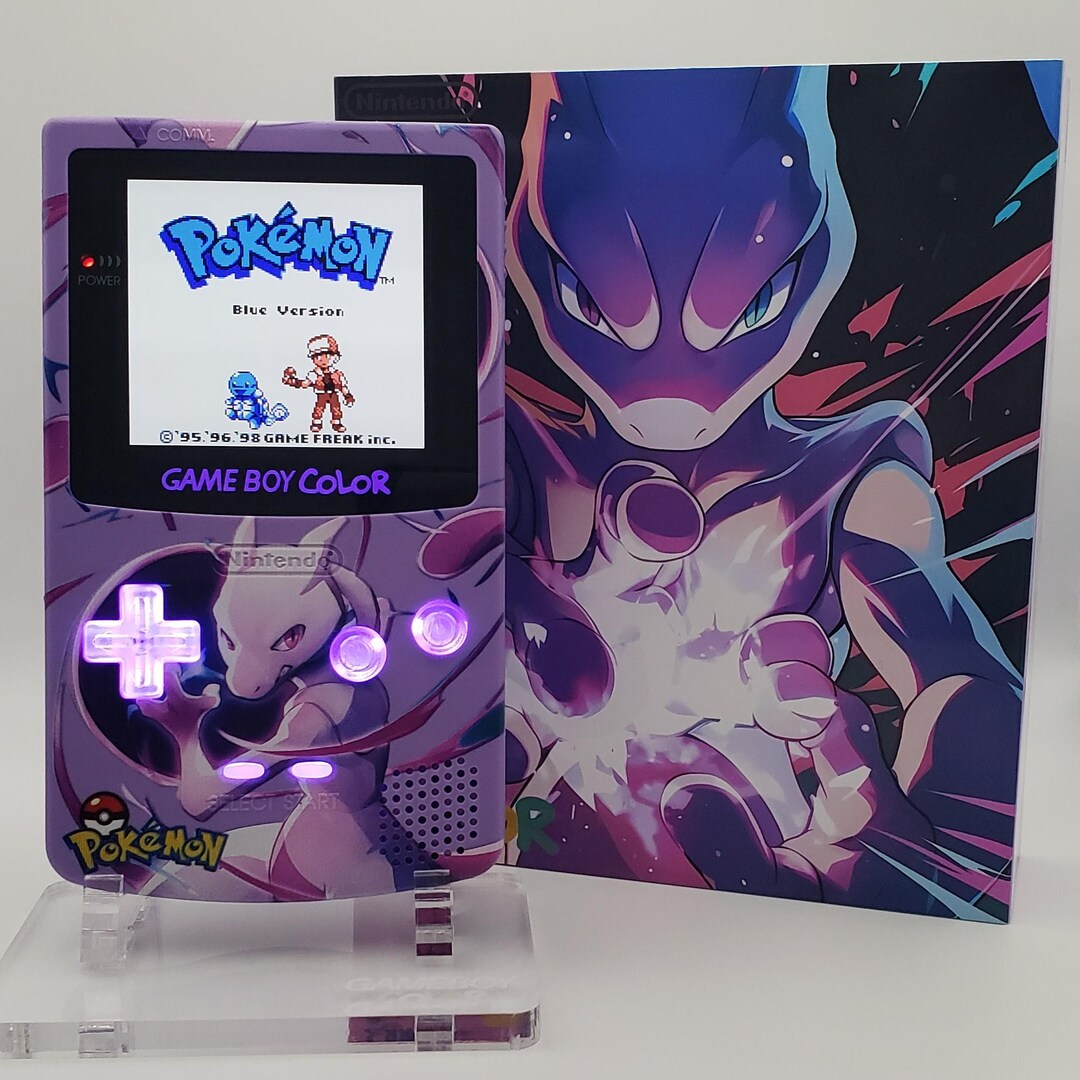 Mewtwo Game Boy Color - LED Buttons, Laminated OLED Backlit Screen, New ...