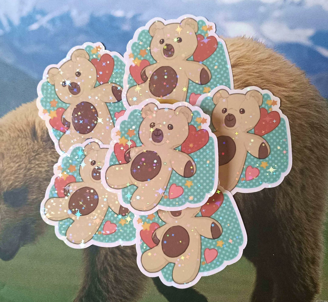 Teddy Bear Sticker Holographic Sticker Comfy Plushie Sticker Stuffed ...