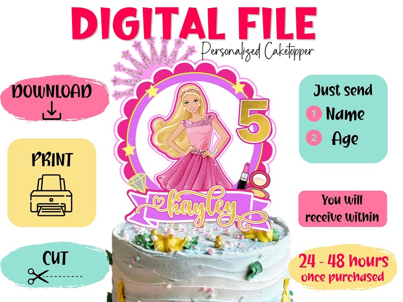 Printable Cake Topper, Barbi, Digital Cake Topper, Instant Download - Etsy