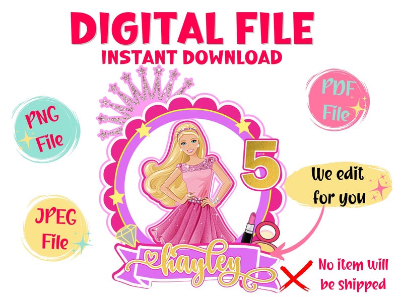 Printable Cake Topper, Barbi, Digital Cake Topper, Instant Download - Etsy
