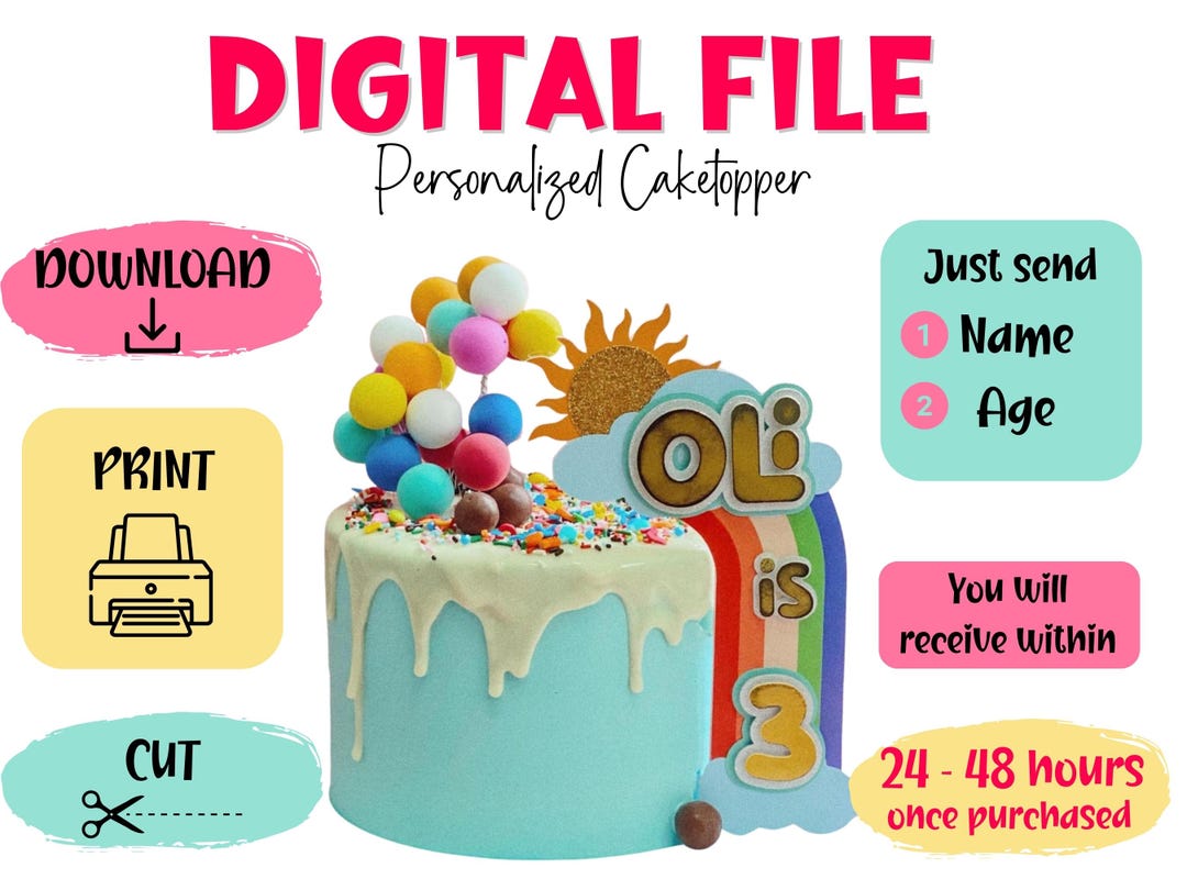 Printable Cake Topper, Rainbow, Digital Cake Topper, Instant Download ...