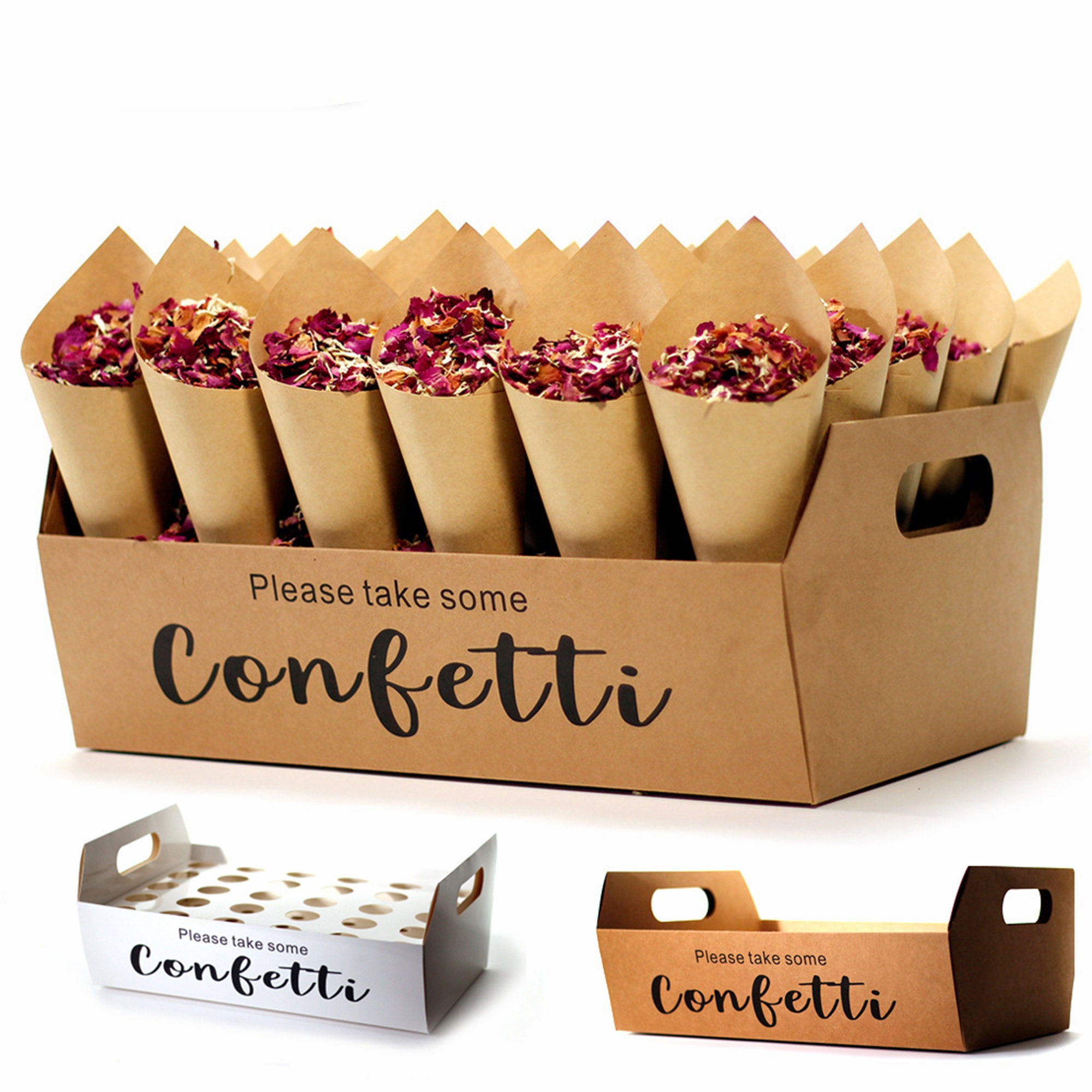 Wedding Confetti Cone Holder-white & Kraft Confetti Cone Stand Trays ...