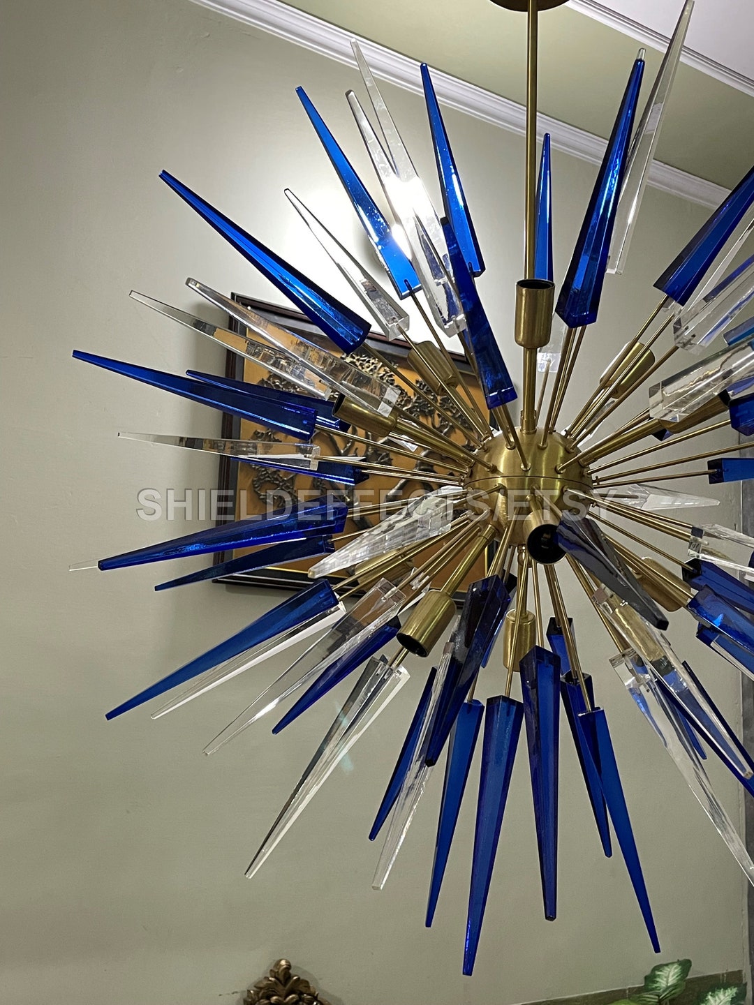 1950's Mid Century Murano Glass Blue Cube Sputnik Italian Ceiling ...