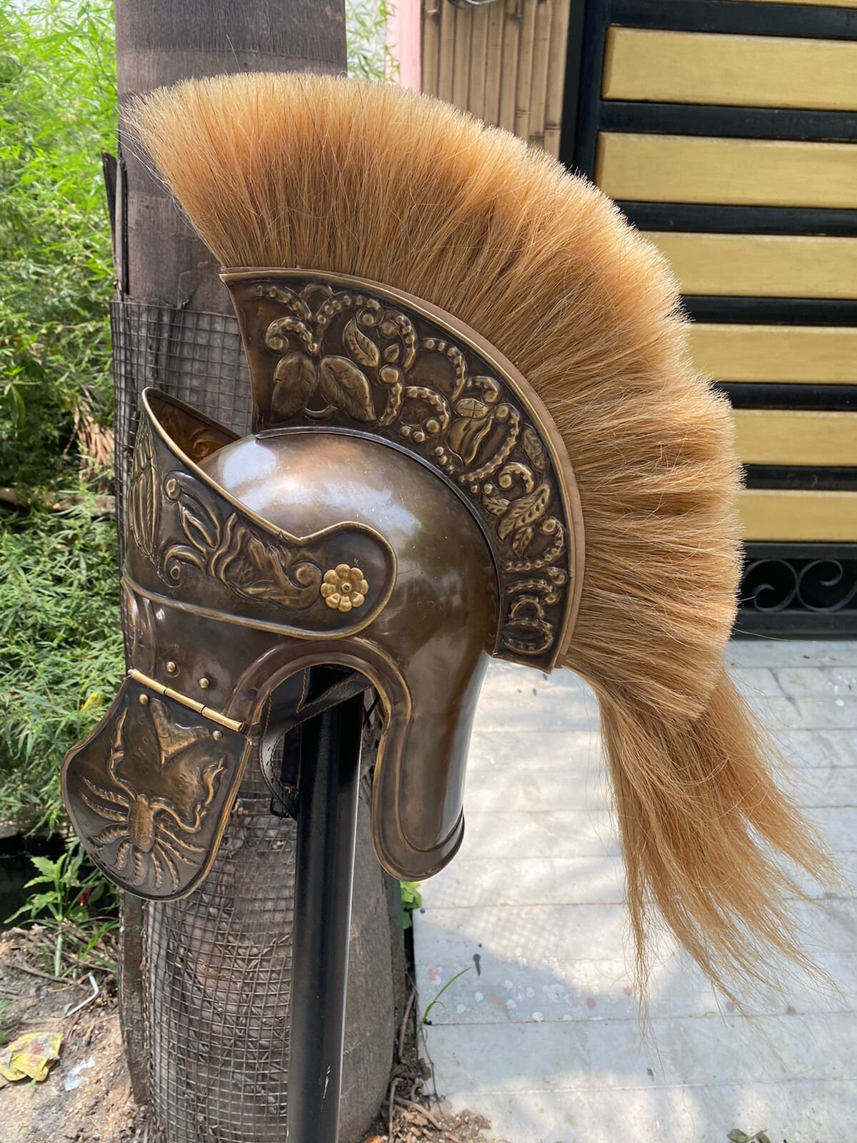 Medieval Roman Helmet/full Brass Hand Embossed With Plume - Etsy
