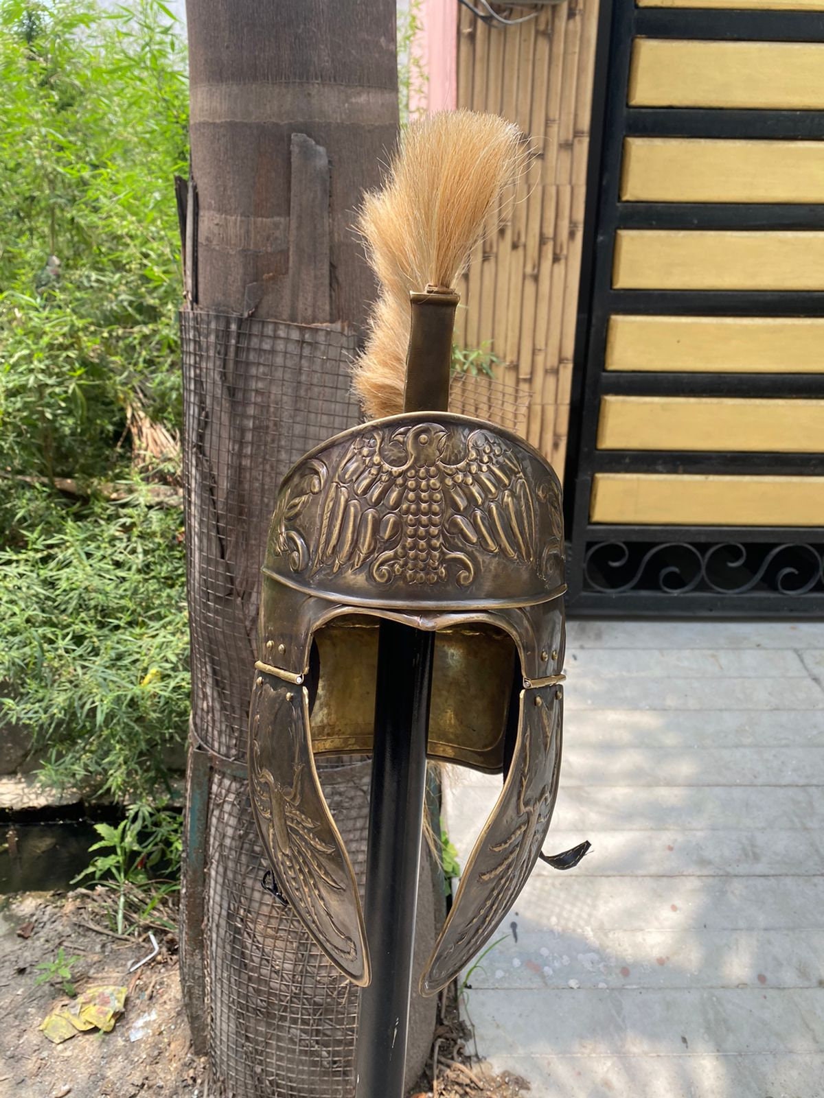 Medieval Roman Helmet/full Brass Hand Embossed With Plume - Etsy