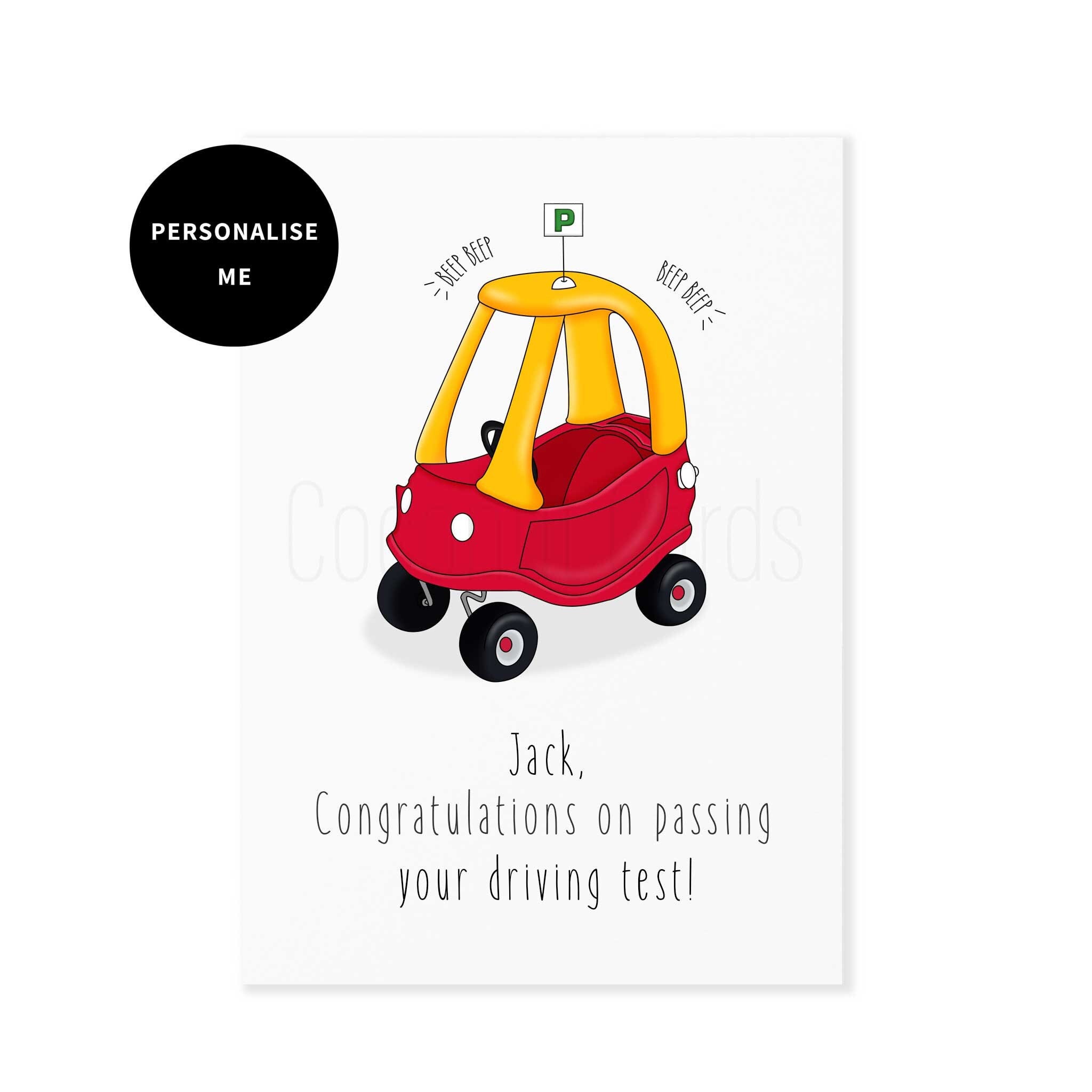 Driving Test Card Congratulations on Passing Your Driving Test Toy Car ...