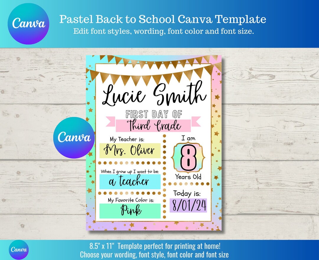 Pastel Back to School Canva Template Back to School First Day of School ...
