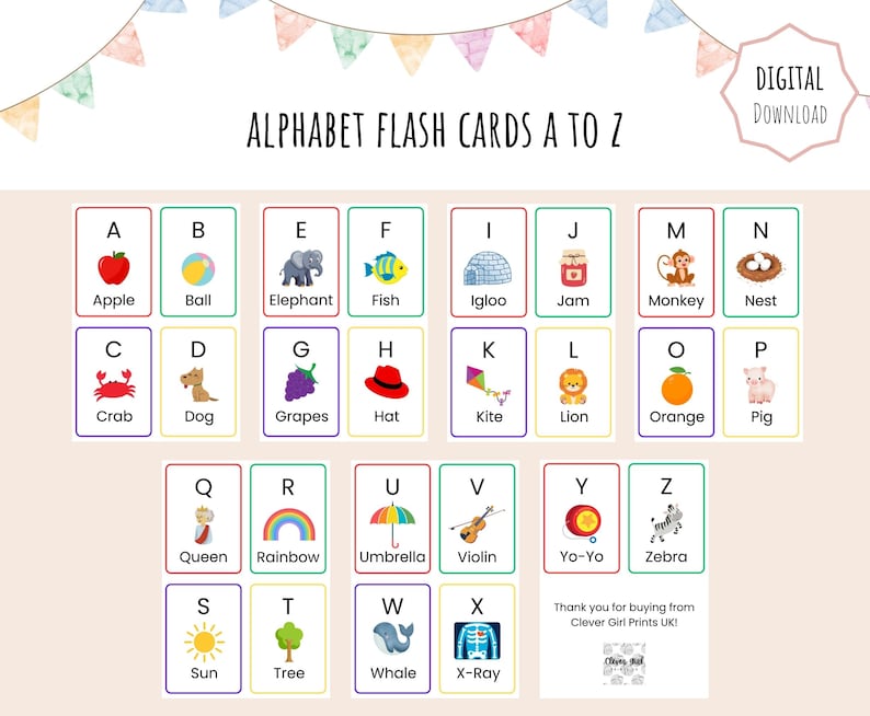 Alphabet Flash Cards for Kids - A to Z Printable Learning Cards ...