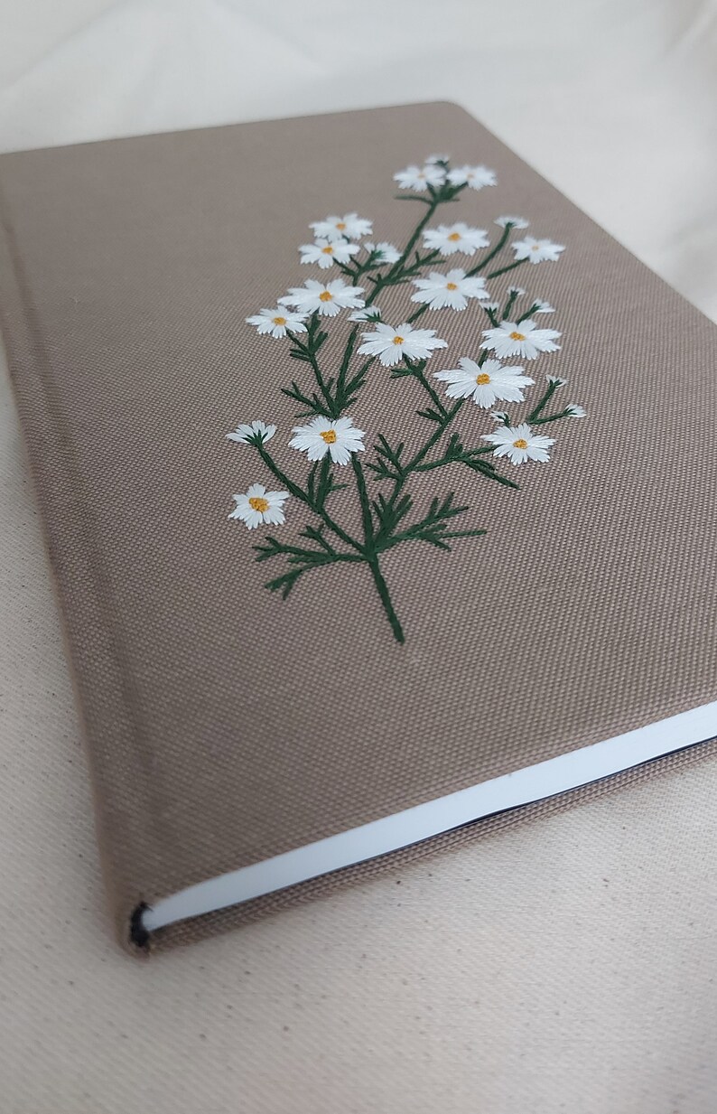 Daisy Pattern, Handmade Embroidered Cover Notebook, Embroidered Journal ...