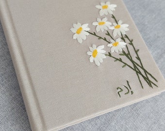 Daisy Pattern, Handmade Embroidered Cover Notebook, Embroidered Journal ...